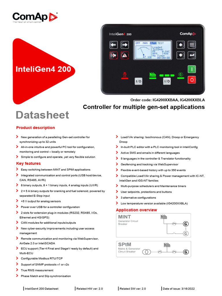 InteliGen4 200 Datasheet | PDF | Programmable Logic Controller | Usb