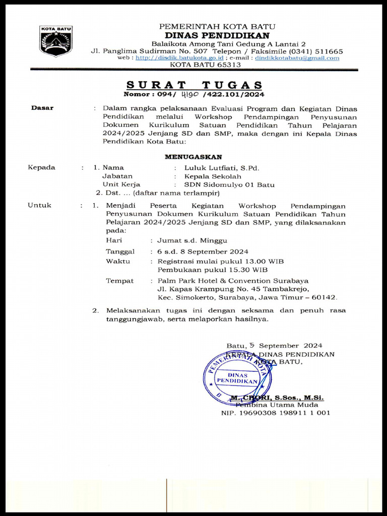 Surat Tugas Workshop Pendampingan Penyusunan Dokumen KSP | PDF