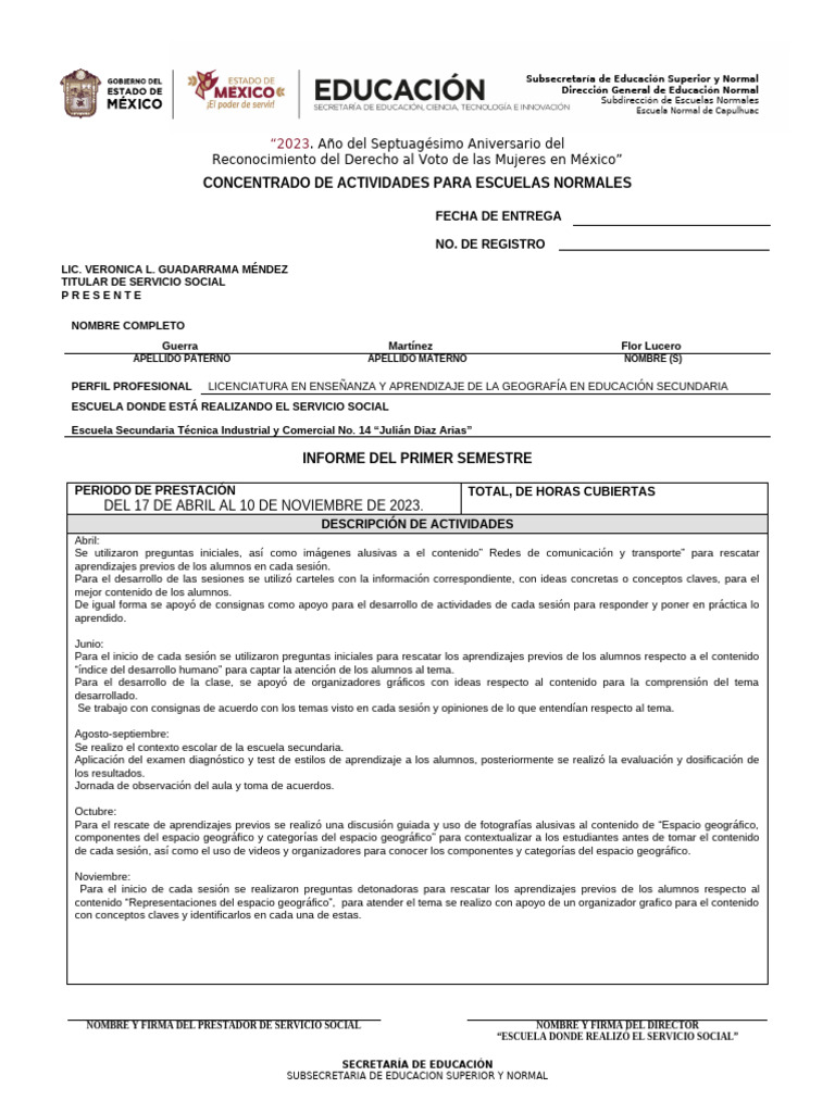 C. Informe Semestral (Leages) | PDF | Escuelas | Educación más alta