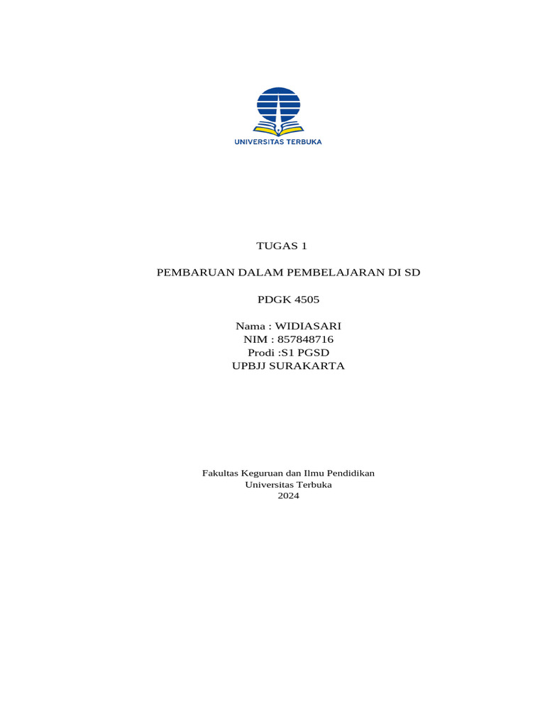 Tugas 1 Pembaharuan Dalam Pembelajaran Di SD | PDF
