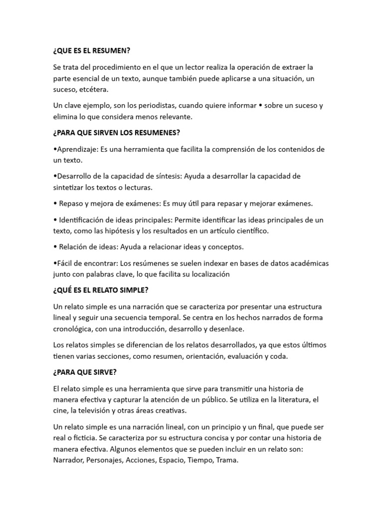 Resumen y Relato Simple | PDF