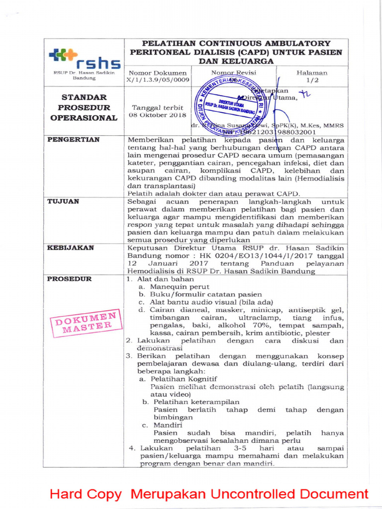 Pelatihan Continuous Ambulatory Peritoneal Dialysis (Capd) Untuk Pasien Dan Keluarga - Revisi ...