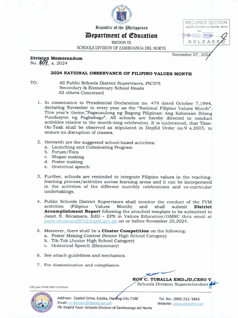 2024 National Observance of Filipino Values Month | PDF
