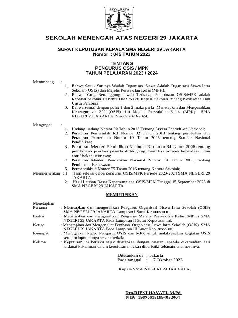 Revisi SK-PENGURUS-OSIS-2023-2024 | PDF