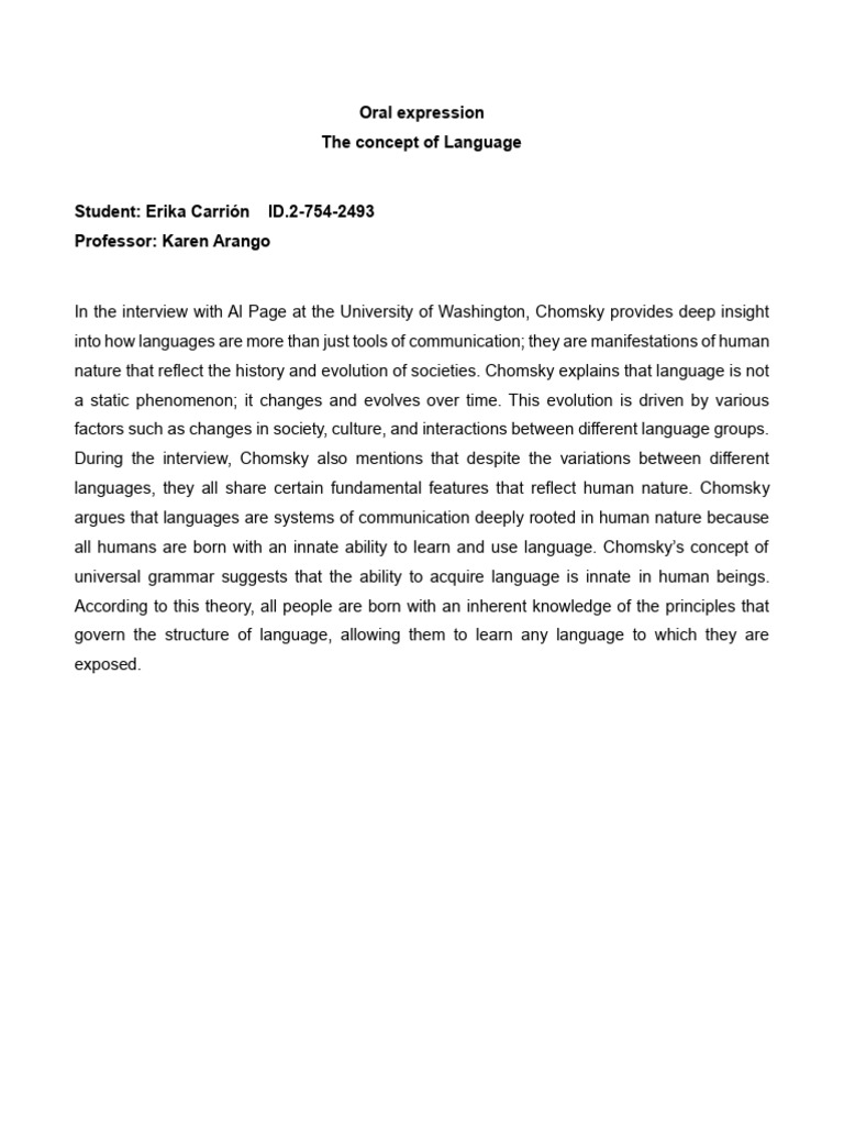 Oral Expression The Concept of Language | PDF