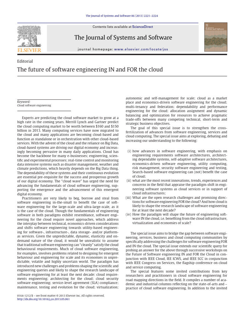 The Future of Software Engineering IN and FOR The Cloud | PDF | Cloud Computing | Software ...