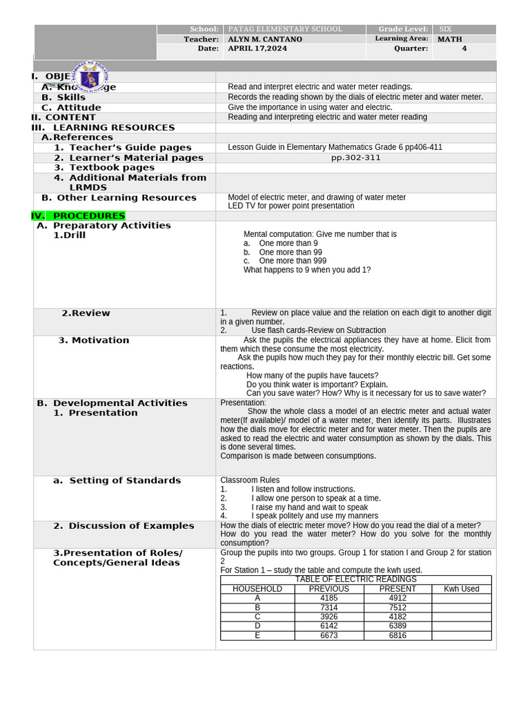 Math 6 Cot | PDF | Learning | Cognition