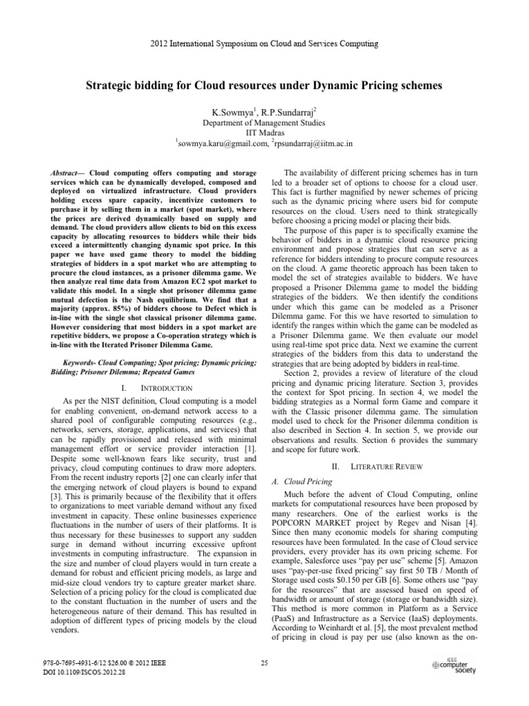 Strategic Bidding For Cloud Resources Under Dynamic Pricing Schemes | PDF | Cloud Computing ...