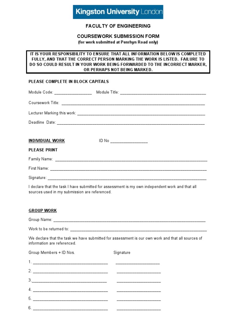Coursework Submission Form | PDF