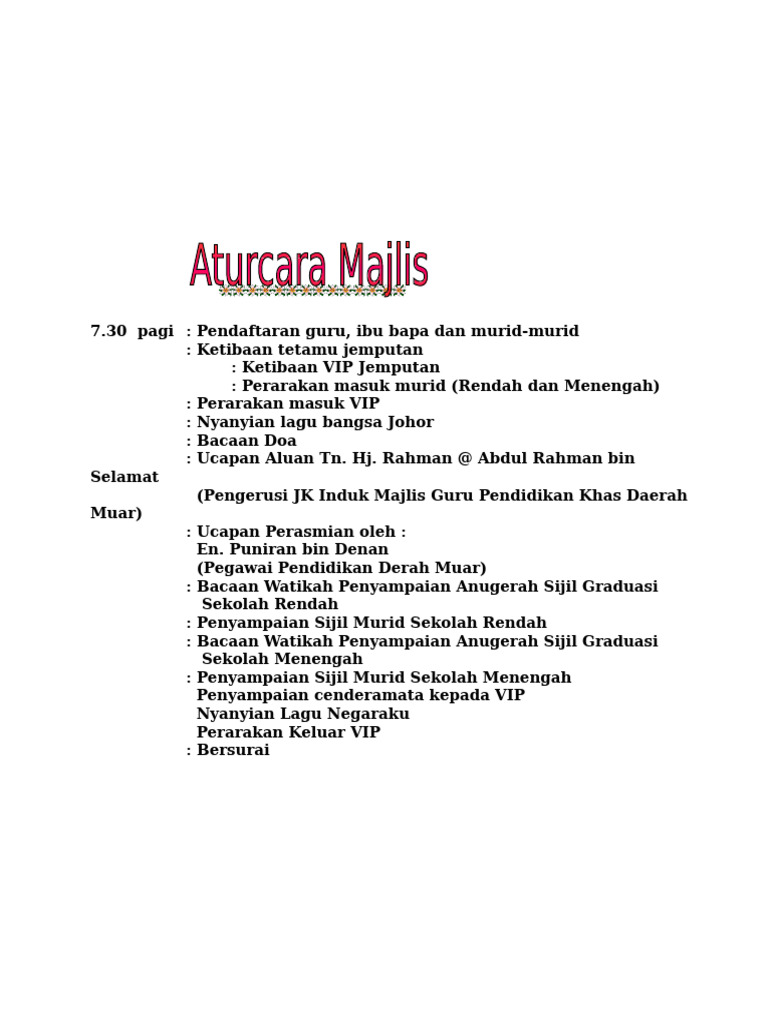 Atucara Majlis Graduasi PK 2018 | PDF