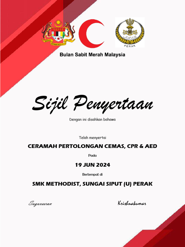 Sijil Penyertaan Ceramah CPR | PDF