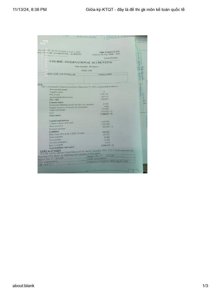 Giữa-kỳ-KTQT - đây là đề thi gk môn kế toán quốc tế | PDF