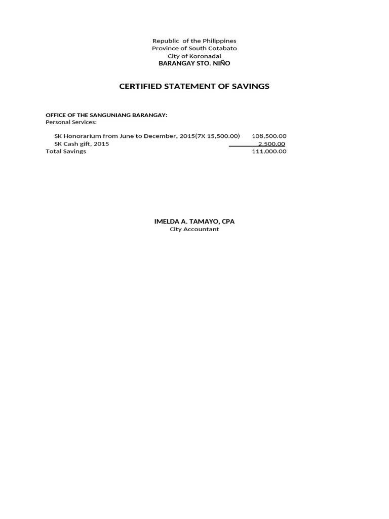 Barangay Sto. Niño Financial Report | PDF