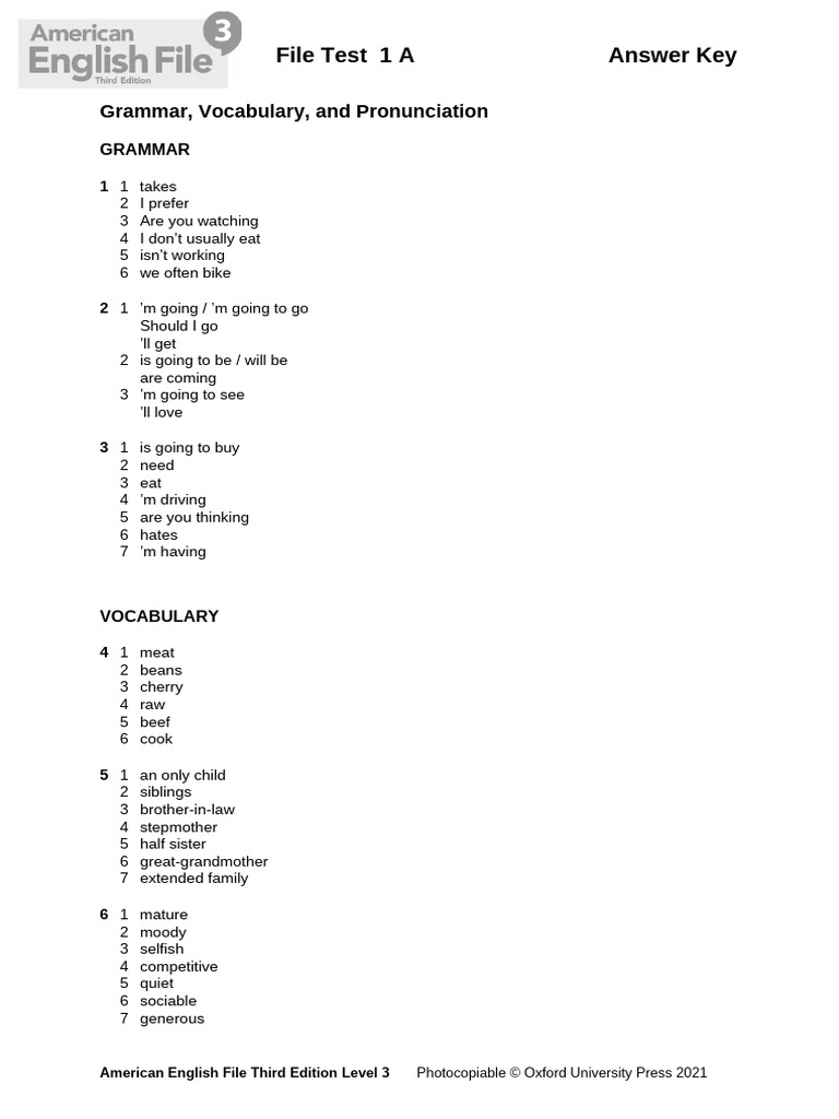 Grammar and Pronunciation Test Answers | PDF | English Language | Speech