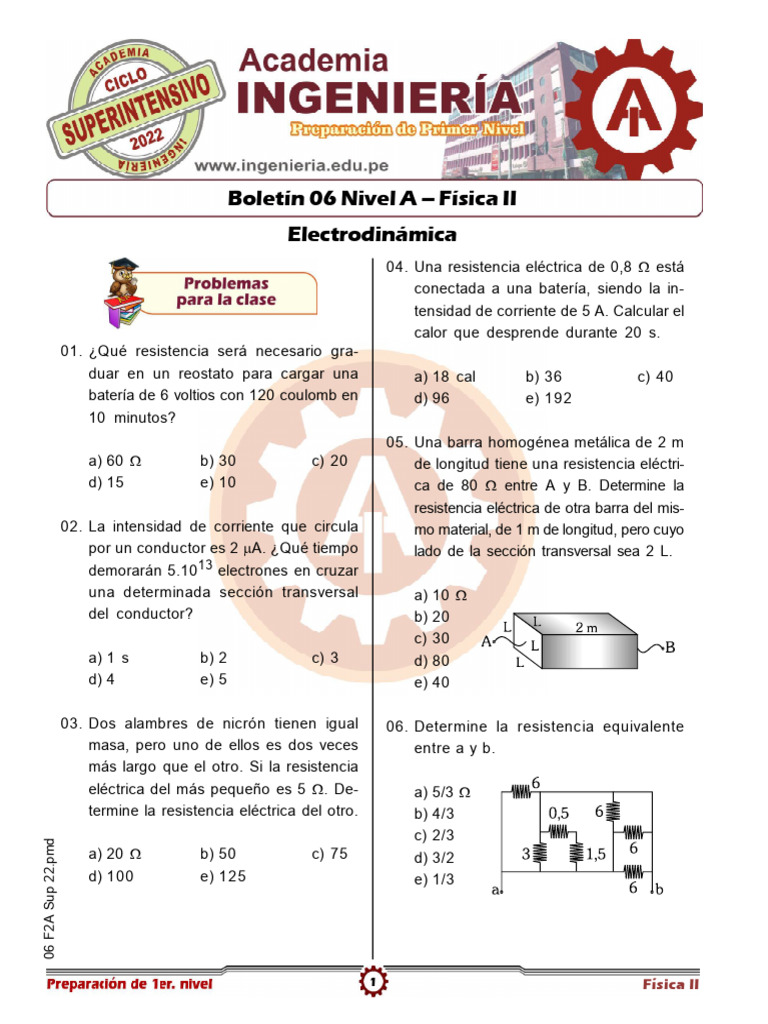 Física 2 Nivel A - Práctica - Super - Semana-06 | PDF | Resistencia ...