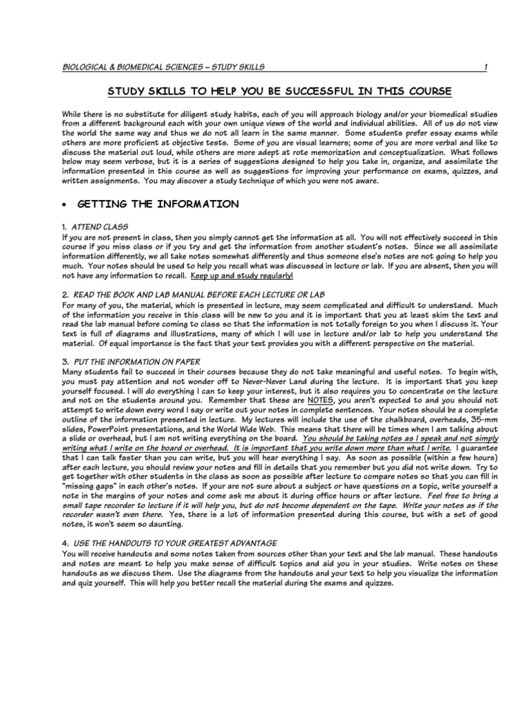 Study Skills To Help You Be Successful in This Course | PDF | Study ...