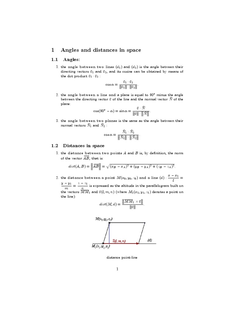 Angles and Distances in Space | PDF