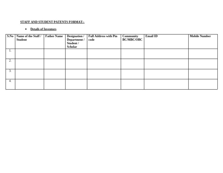 Staff and Student Patents Format | PDF