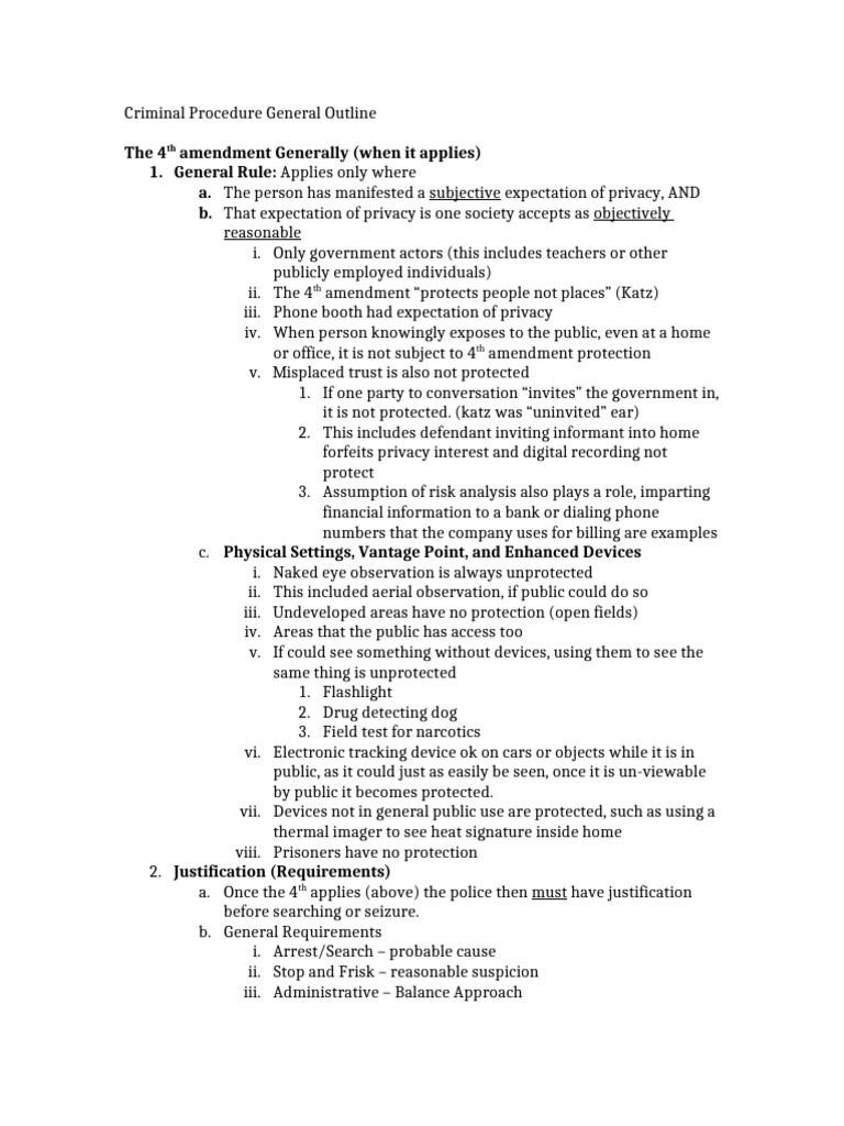 Criminal Procedure General Outline | PDF | Miranda Warning | Search Warrant