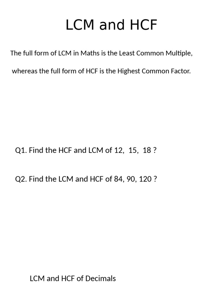 LCM and HCF: Definitions and Examples | PDF | Discrete Mathematics ...
