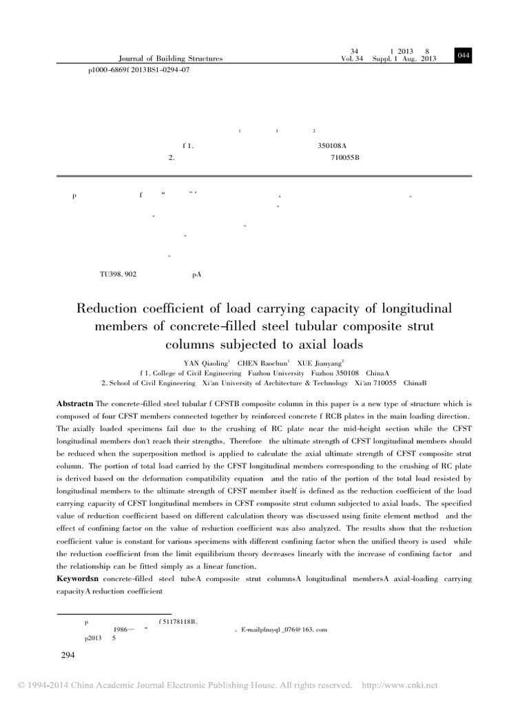 Reduction Coefficient for CFST Columns | PDF | Strength Of Materials ...