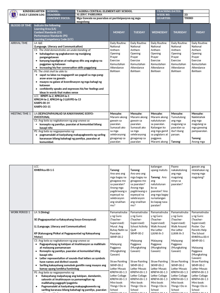 DLL Kinder Q3 W3 | PDF