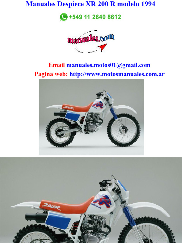 Manual Despiece XR 200 R 1994 | PDF | Embrague | Tornillo