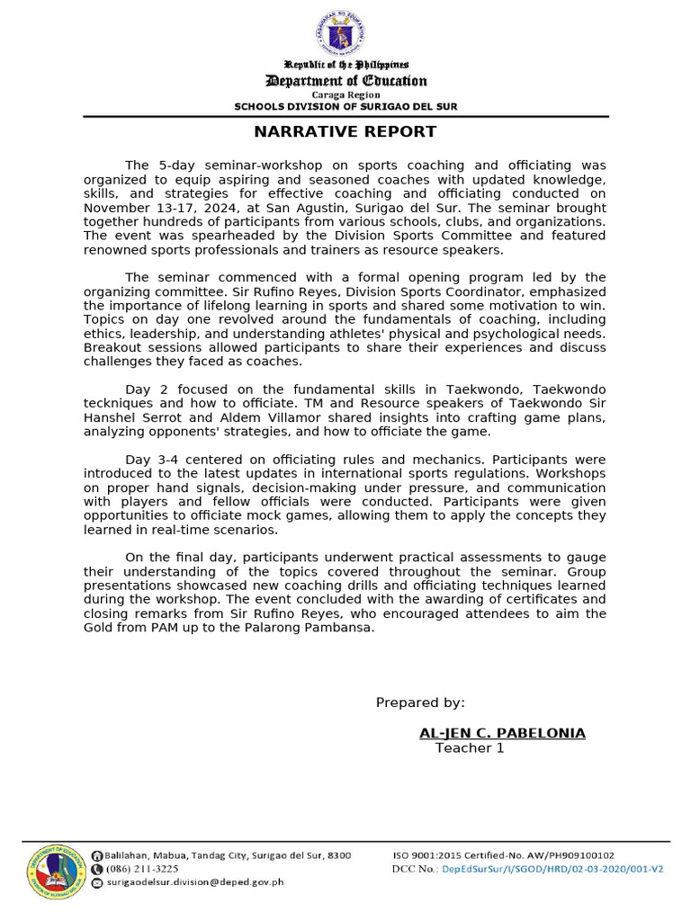 Narrative Report Travel | PDF | Learning | Behavior Modification