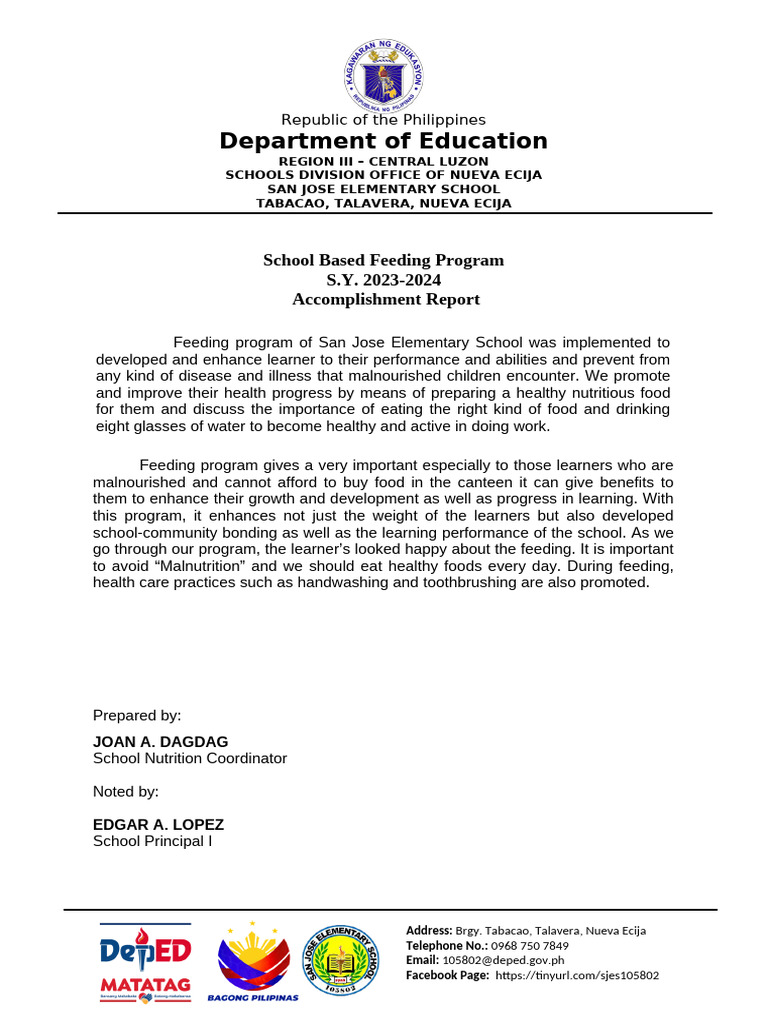 SBFP Accomplishment Report | PDF