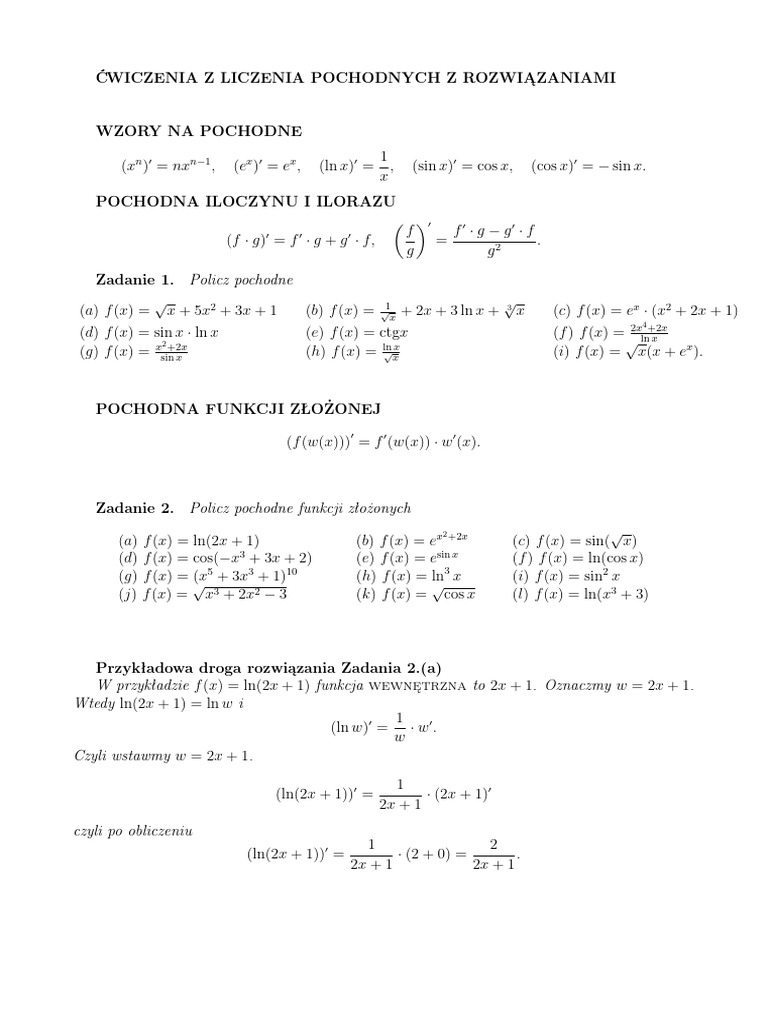 Pochodne Funkcji - Zadania | PDF