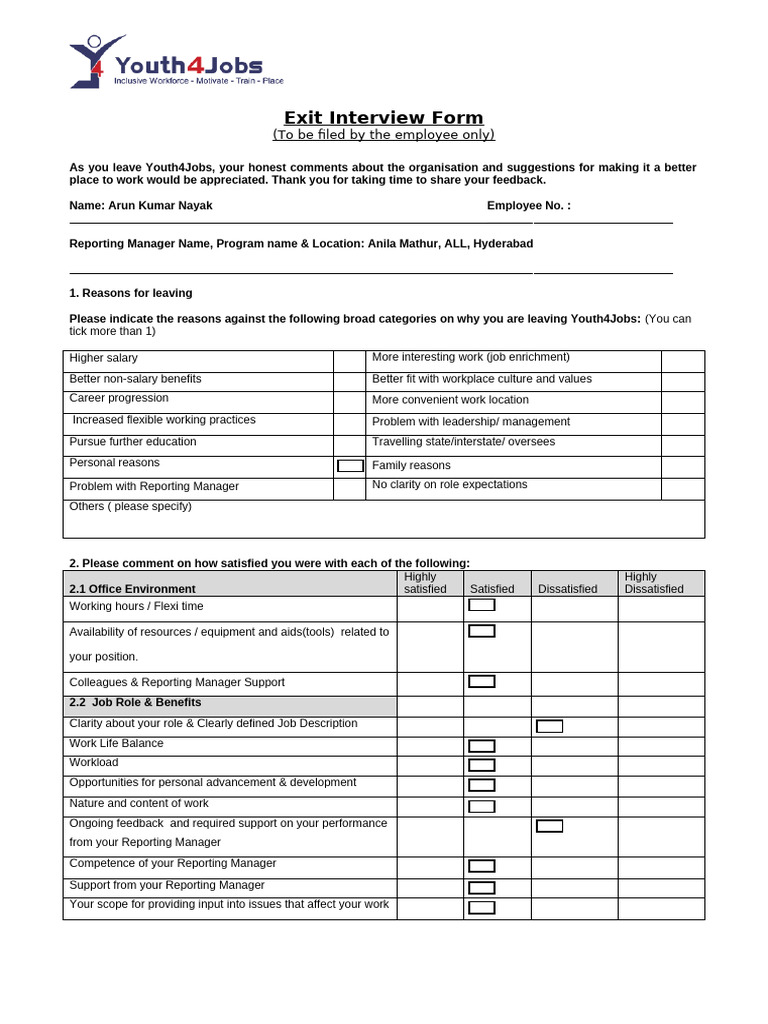 Exit Interview Form | PDF | Employment | Organizational Culture