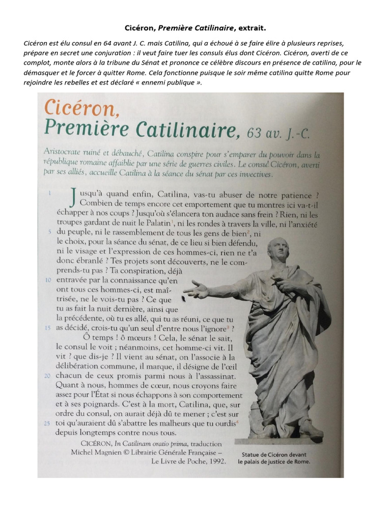 Cicéron dénonce Catilina au Sénat | PDF