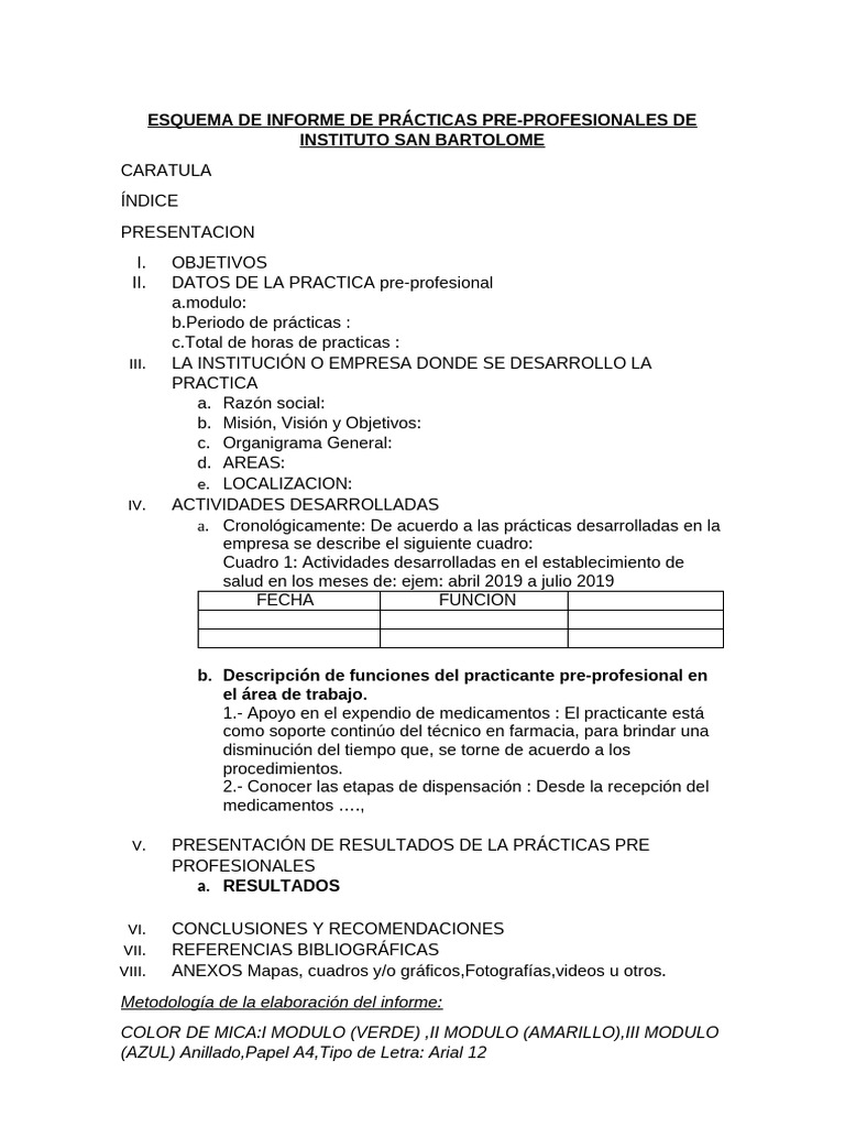 Esquema de Informe de Prácticas Pre | PDF
