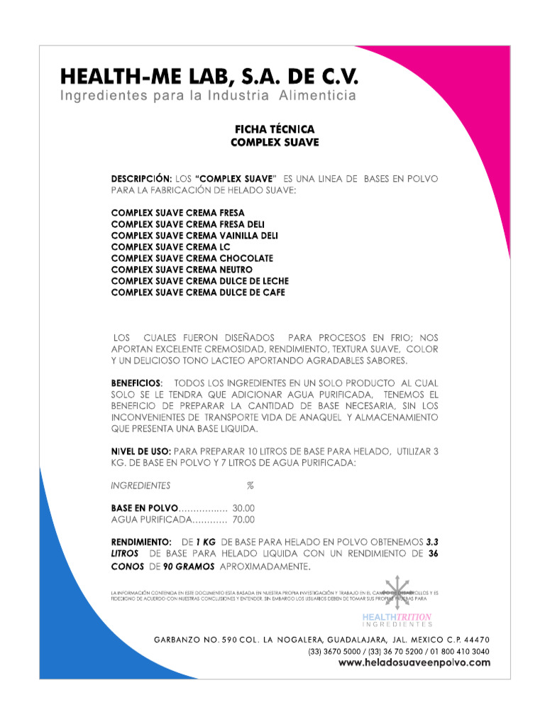 Ficha Tecnica Suave de Crema | PDF