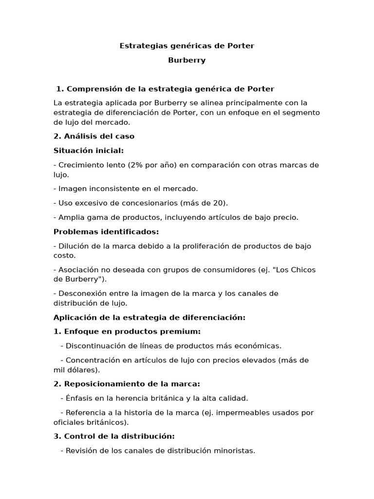 Estrategia de Diferenciación de Burberry | PDF