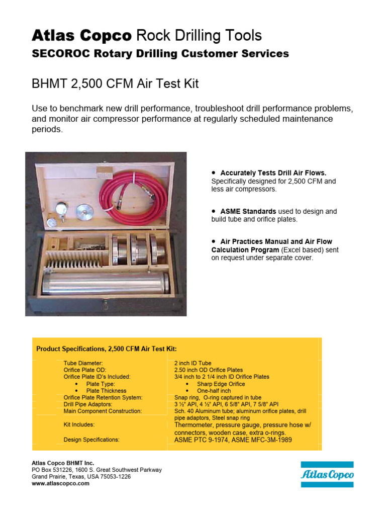 Air Test Kit 2500 CFM Spec | PDF