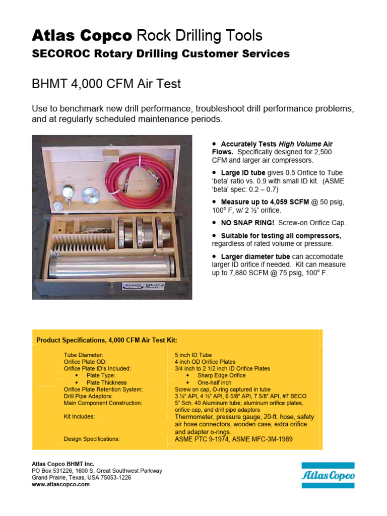 Air Test Kit 4000 CFM Spec Secoroc | PDF | Pipe (Fluid Conveyance ...