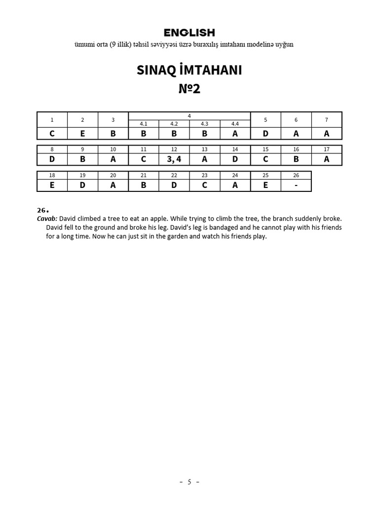 English Bura 9 Cavab Sinaq 2 | PDF