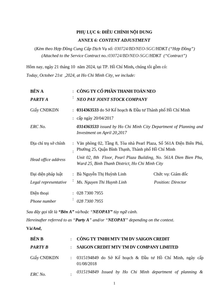 PL06-Phu Luc Dieu Chinh (Song Ngu) - SG CREDIT | PDF