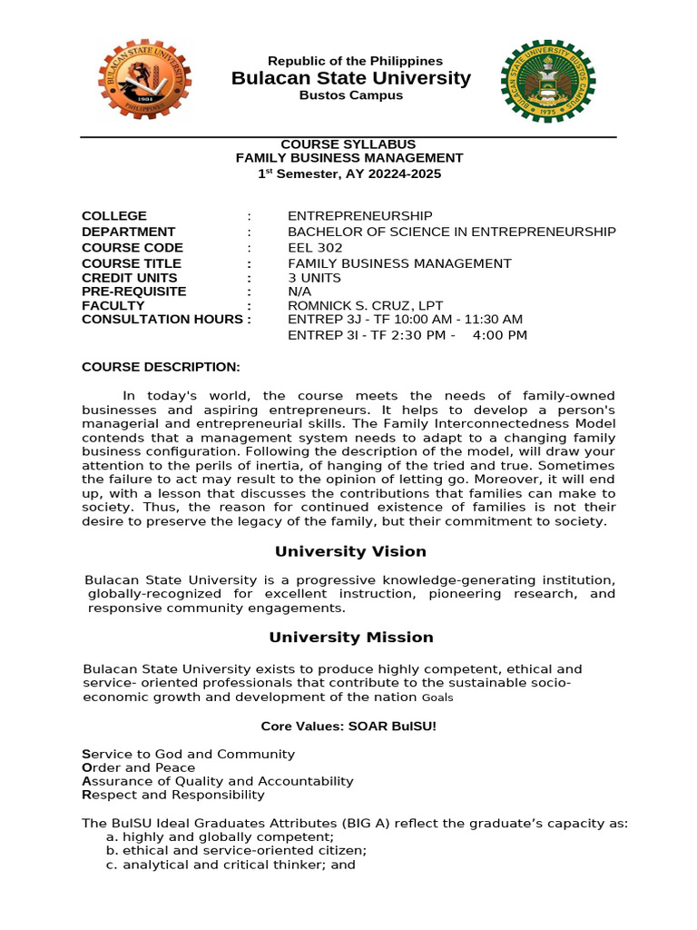 Family Business Management Syllabus | PDF | Entrepreneurship | Governance
