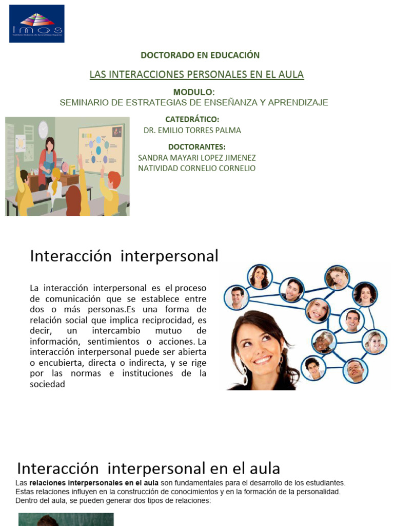 Interacciones Personales en El Aula | PDF | Salón de clases | Aprendizaje