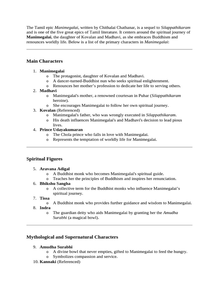 Manimegalai: Characters and Themes | PDF | Indian Religions