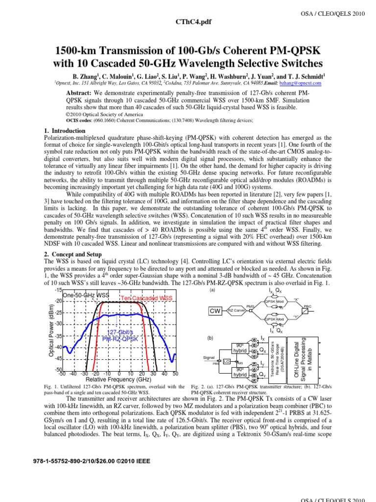 Coherent PM QPSK | PDF | Bandwidth (Signal Processing) | Electronic Filter
