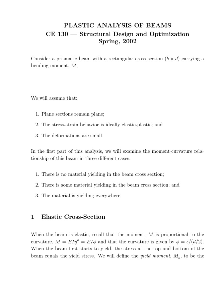 Plastic Analysis of Beams CE 130 - Structural Design and Optimization ...
