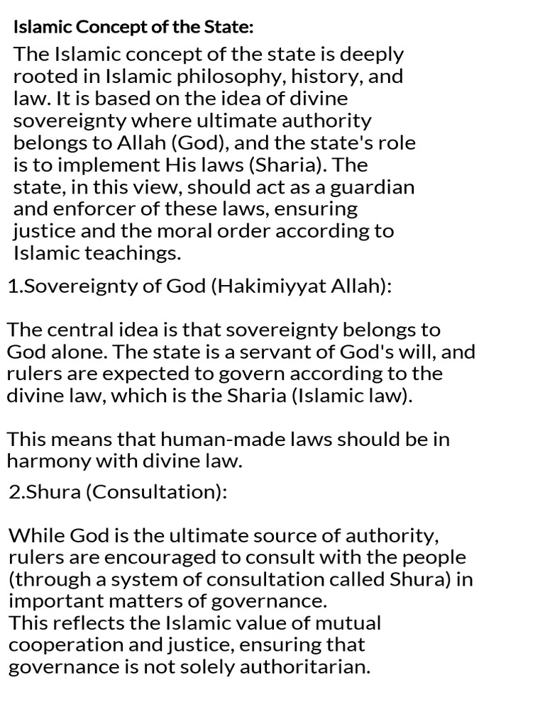 Islamic State: Divine Sovereignty & Governance | PDF | Sharia | Shura