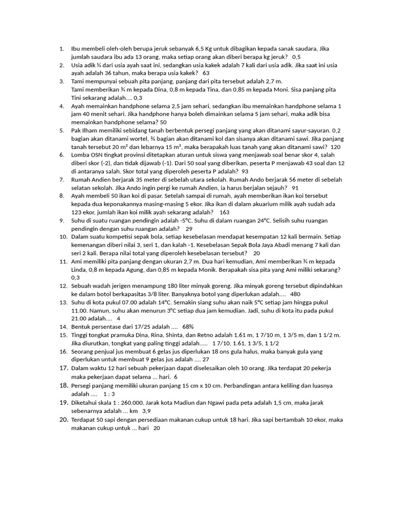 Soal Matematika Sehari-hari dan Solusinya | PDF