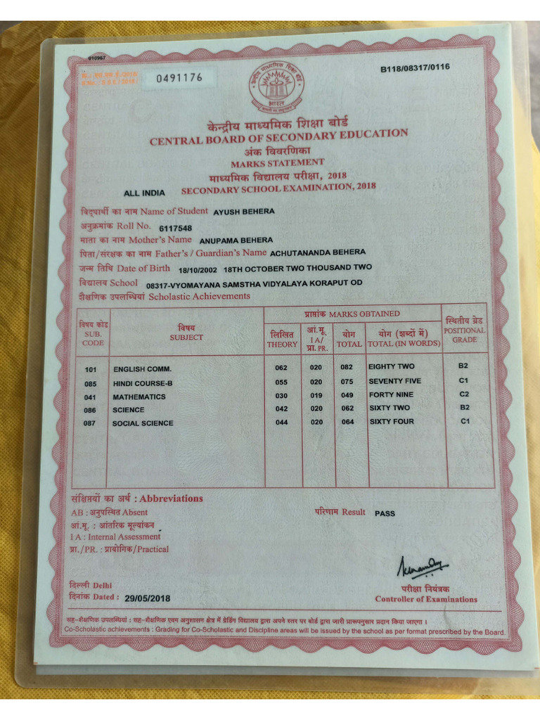 10th Marksheet | PDF