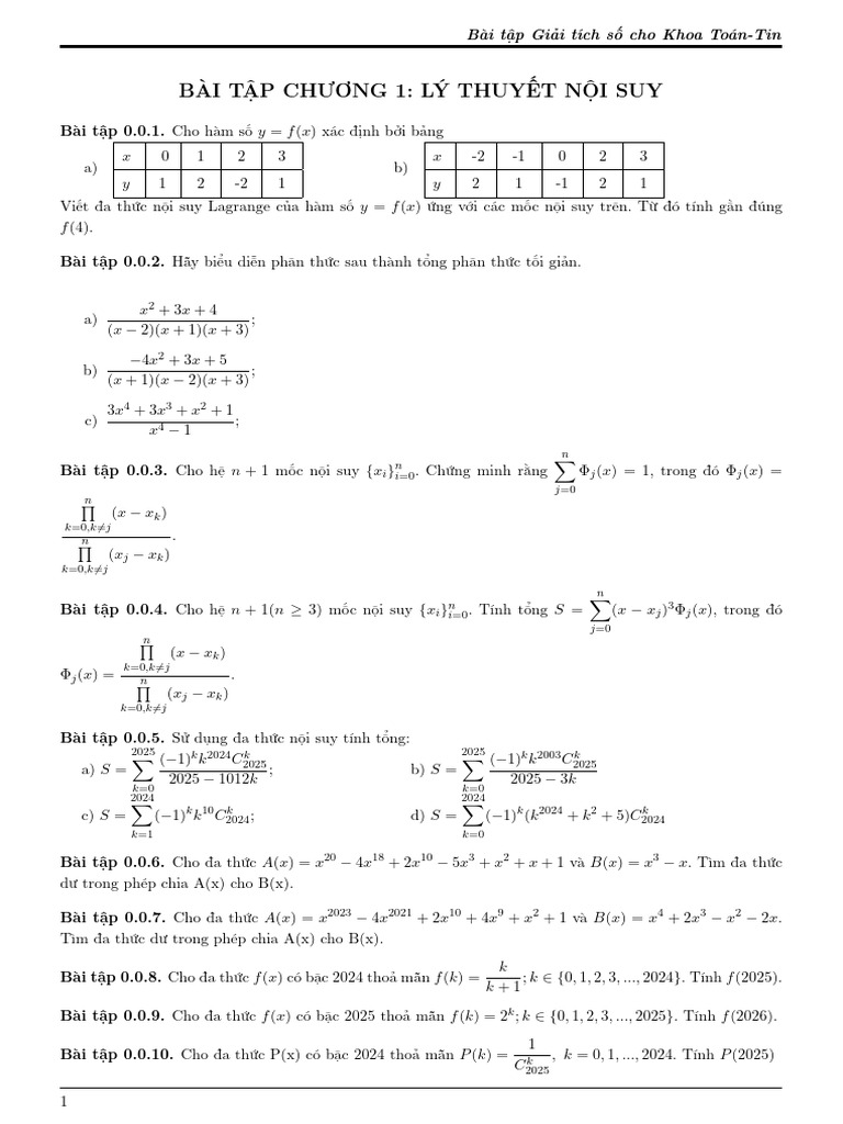 Bai tap chuong 1 Giải tích số | PDF