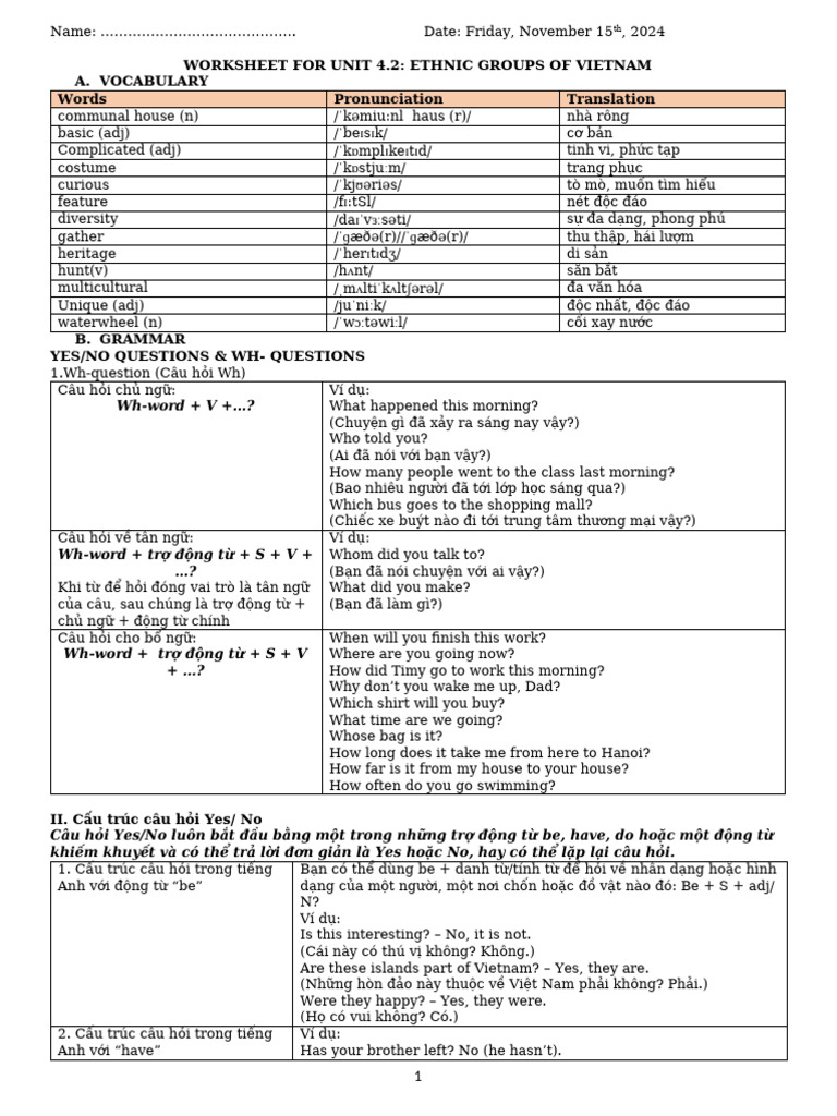 Worksheet Unit 4.2 | PDF