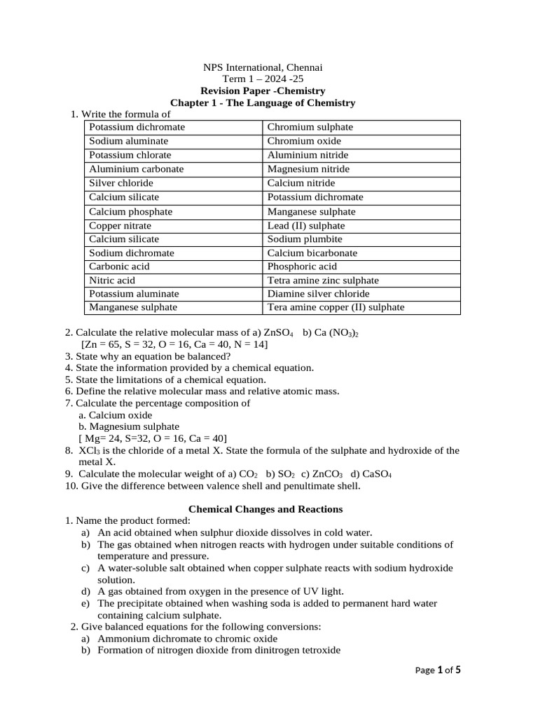 Grade 9 - Chemistry - Question Bank - Chapters 1 To 3 | PDF | Oxide ...